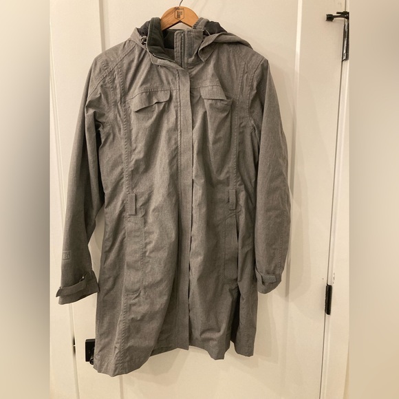 REI | Jackets & Coats | Rei Elements Gray Hooded Long Rain Jacket ...